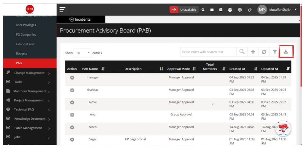 How to configure Procurement Advisory Board (PAB)? | ITM DOCS