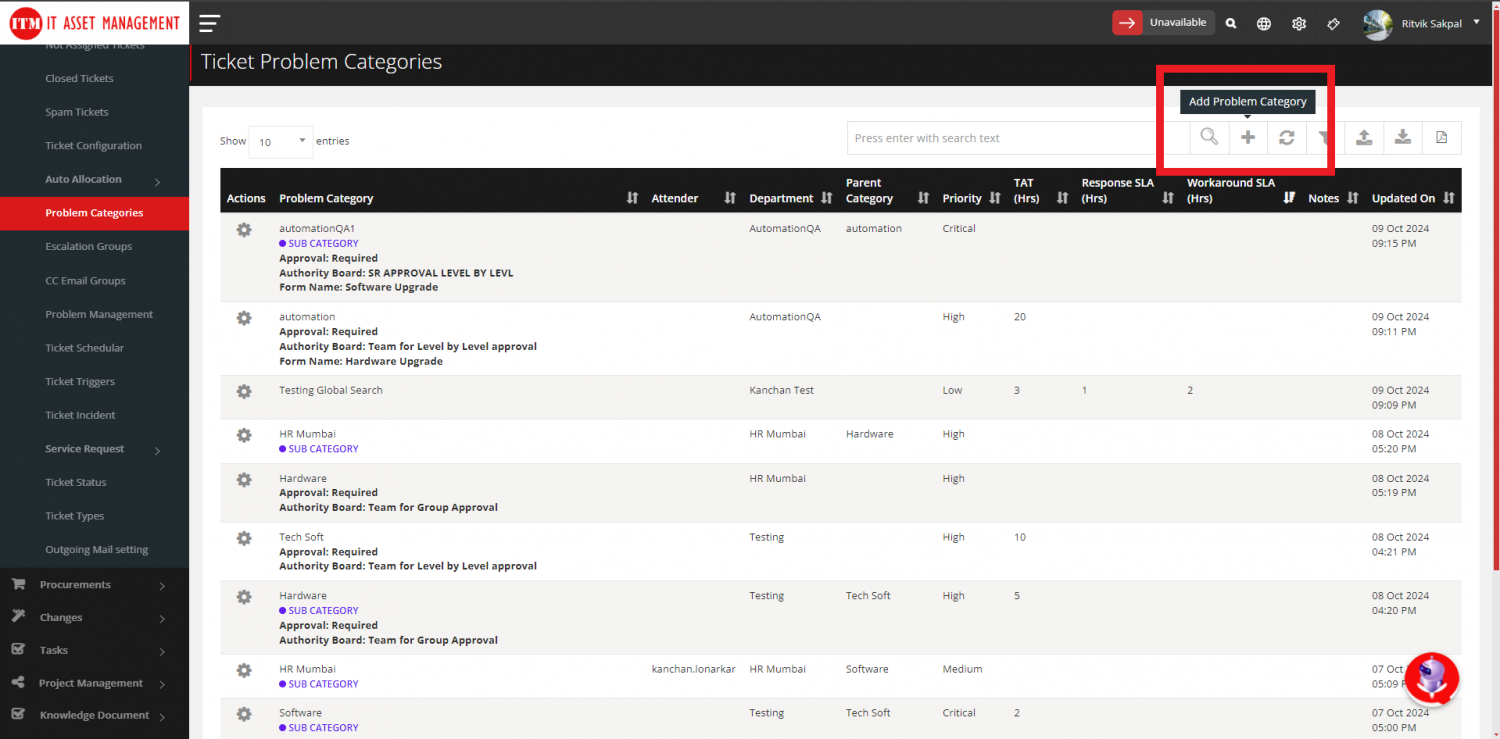 How to create a Problem Category? | ITM DOCS