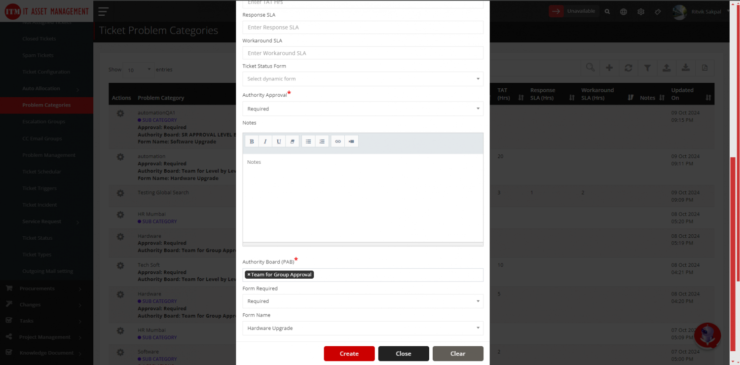 How to create a Problem Category? | ITM DOCS