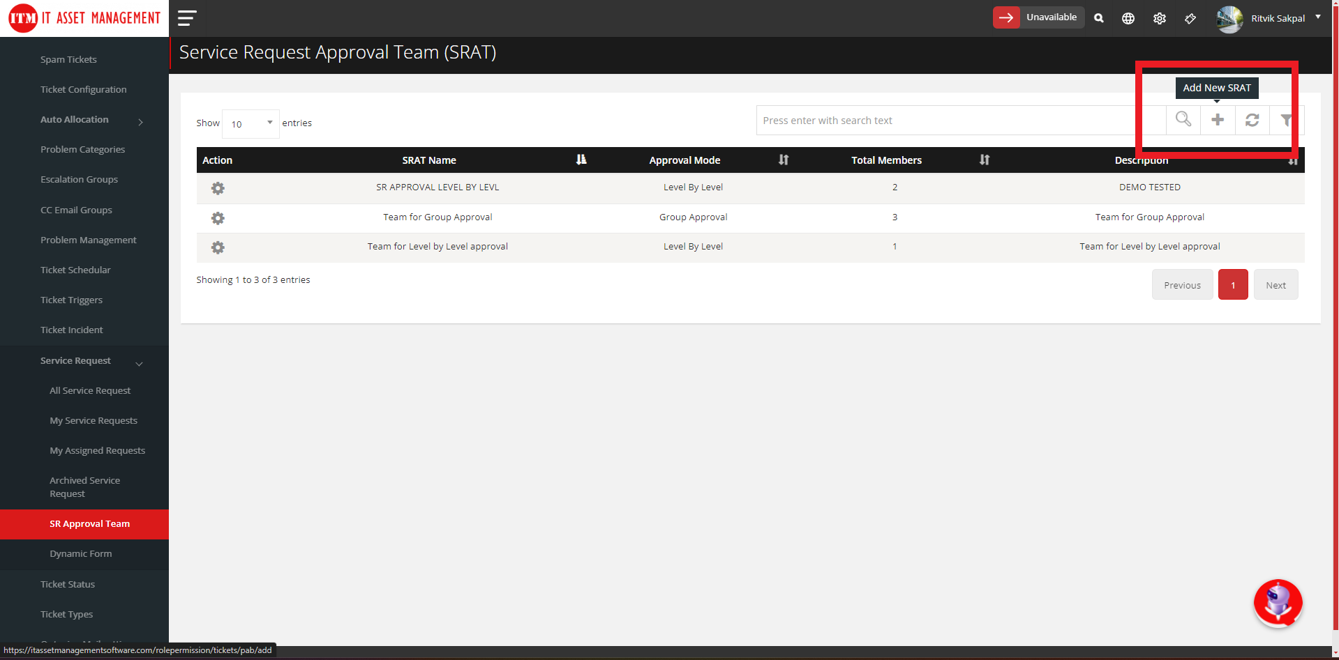 How to create a Service Request Approval Team (SRAT)? | ITM DOCS