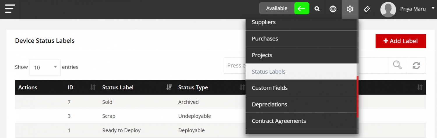 Status Label Configuration | ITM DOCS
