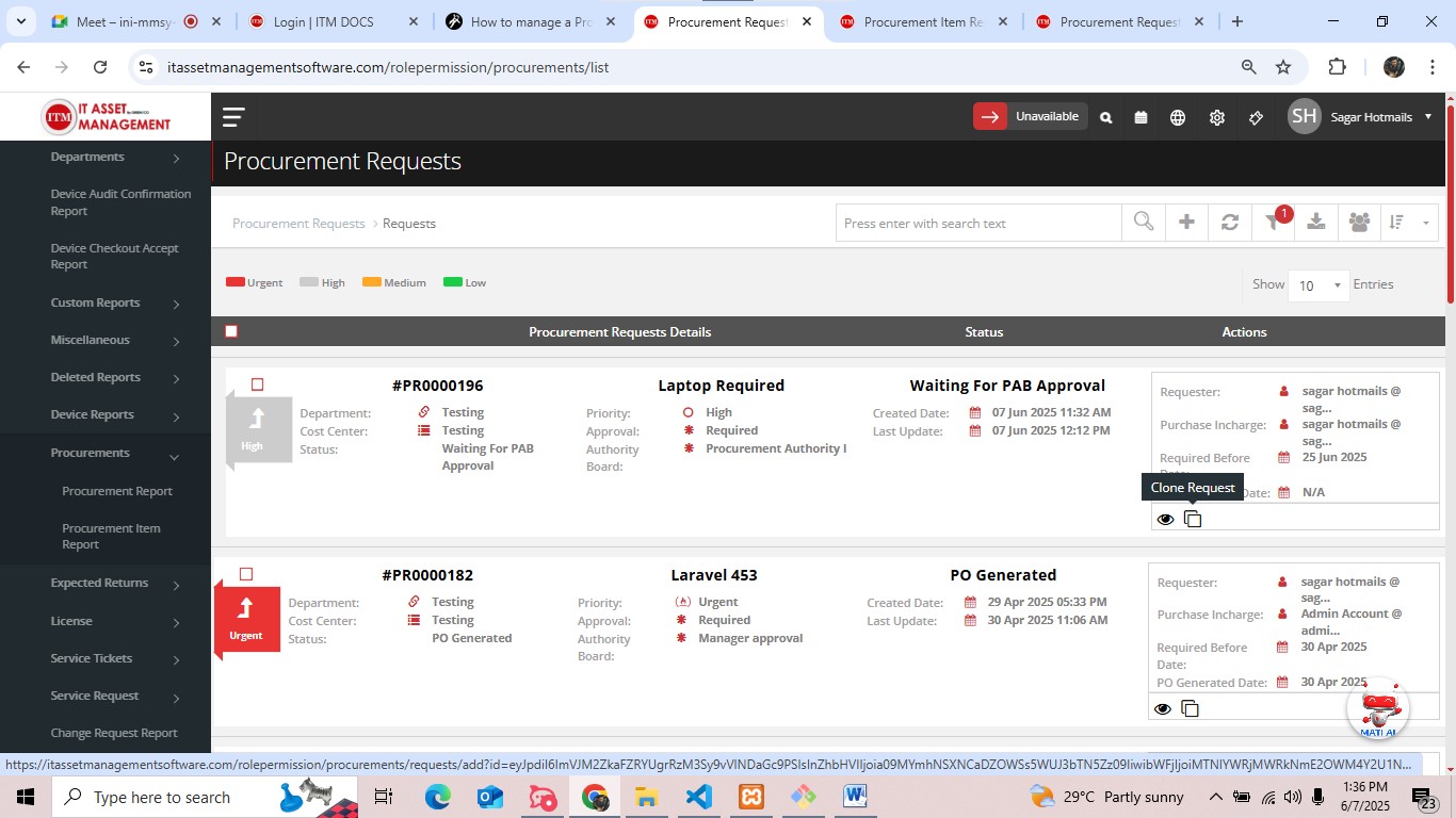 How to create a new Procurement Request? | ITM DOCS