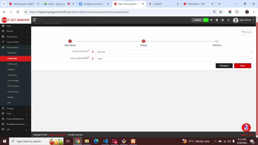 How to create a new Procurement Request? | ITM DOCS