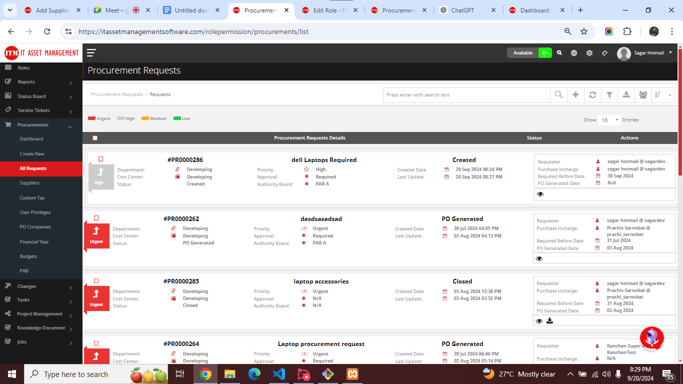 How to create a new Procurement Request? | ITM DOCS